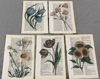 Pink Iris Flower Themed Dictionary Prints | Etsy