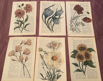 Plant Themed Dictionary Prints 6 Piece Set Watercolor Plant Print, Art ...