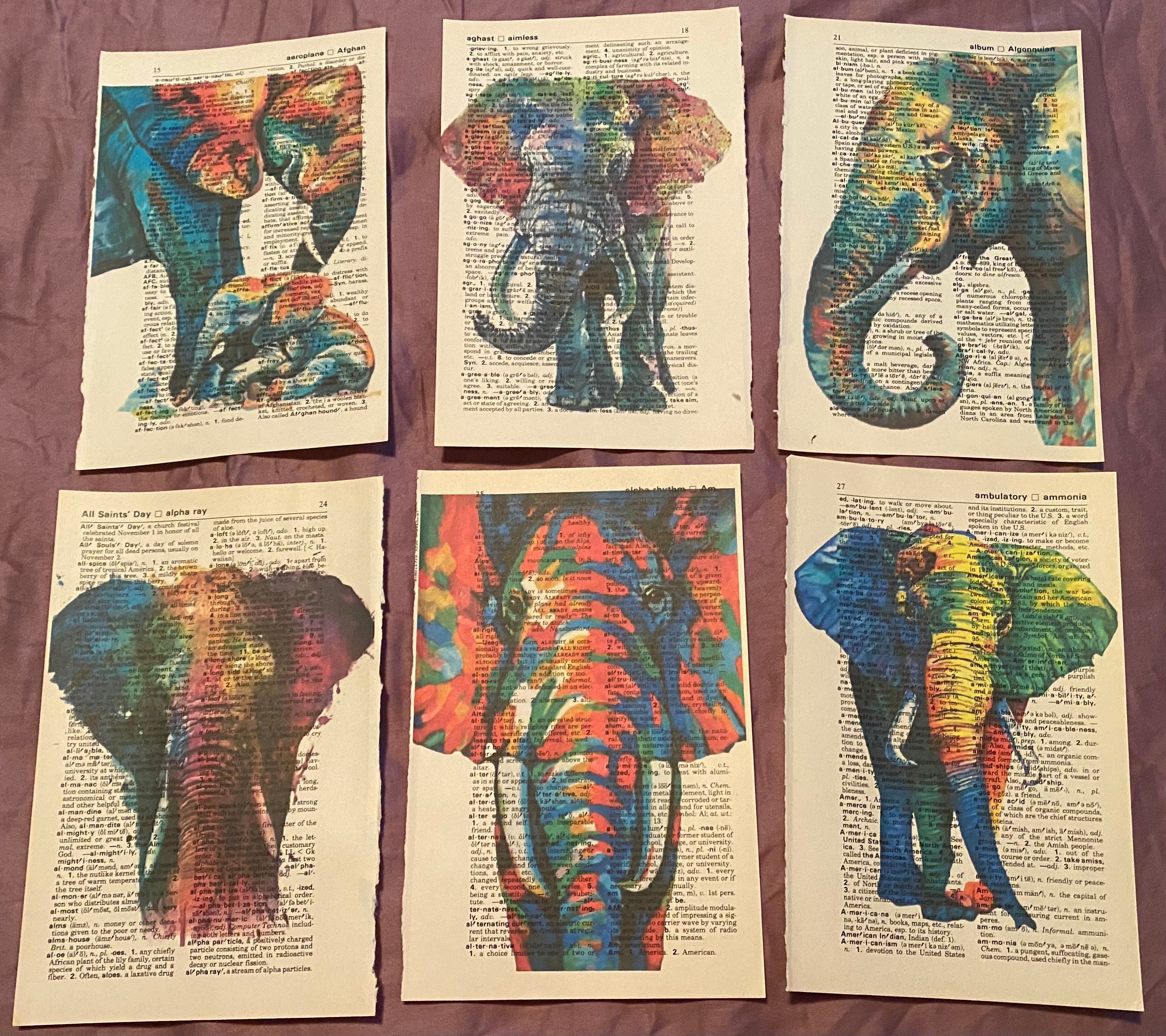 Elephant Themed dictionary prints | Etsy