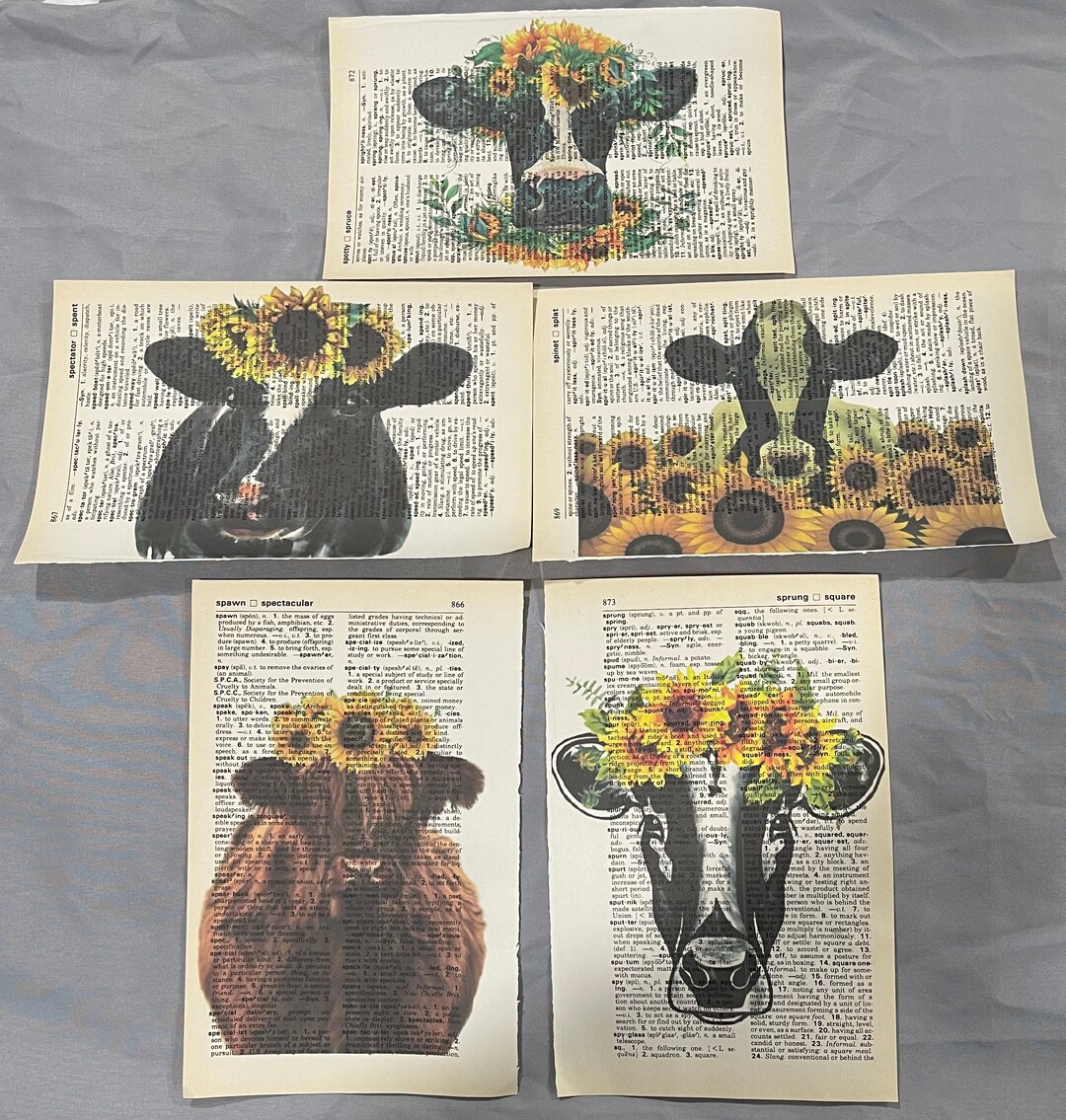 Floral Cow Themed Dictionary Prints - Etsy