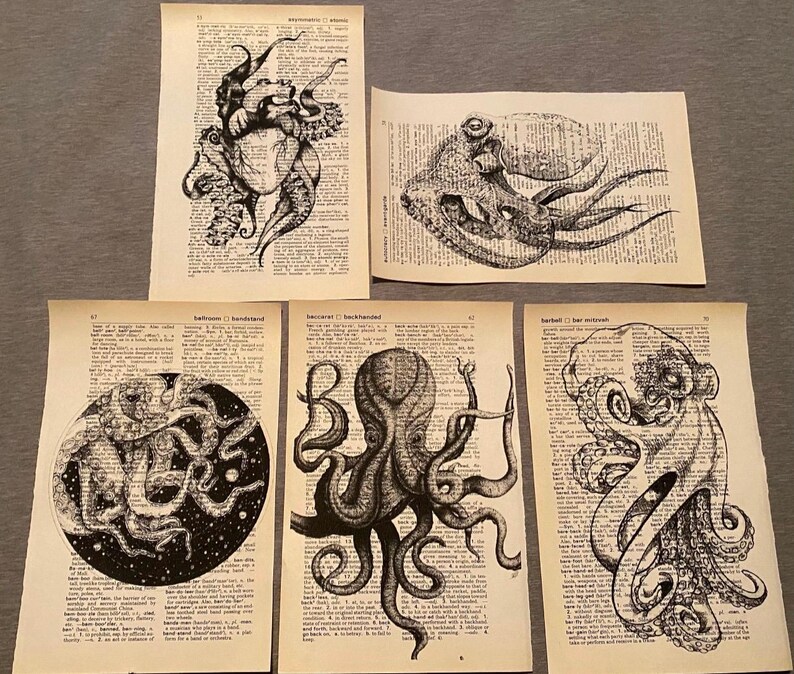 Octopus Themed Dictionary Prints - Etsy