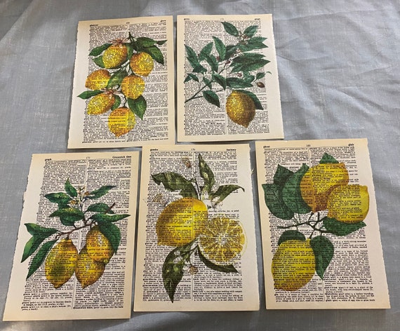 Lemon Themed Dictionary Prints | Etsy