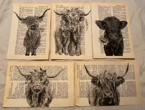Highland Cow Themed Dictionary Prints - Etsy