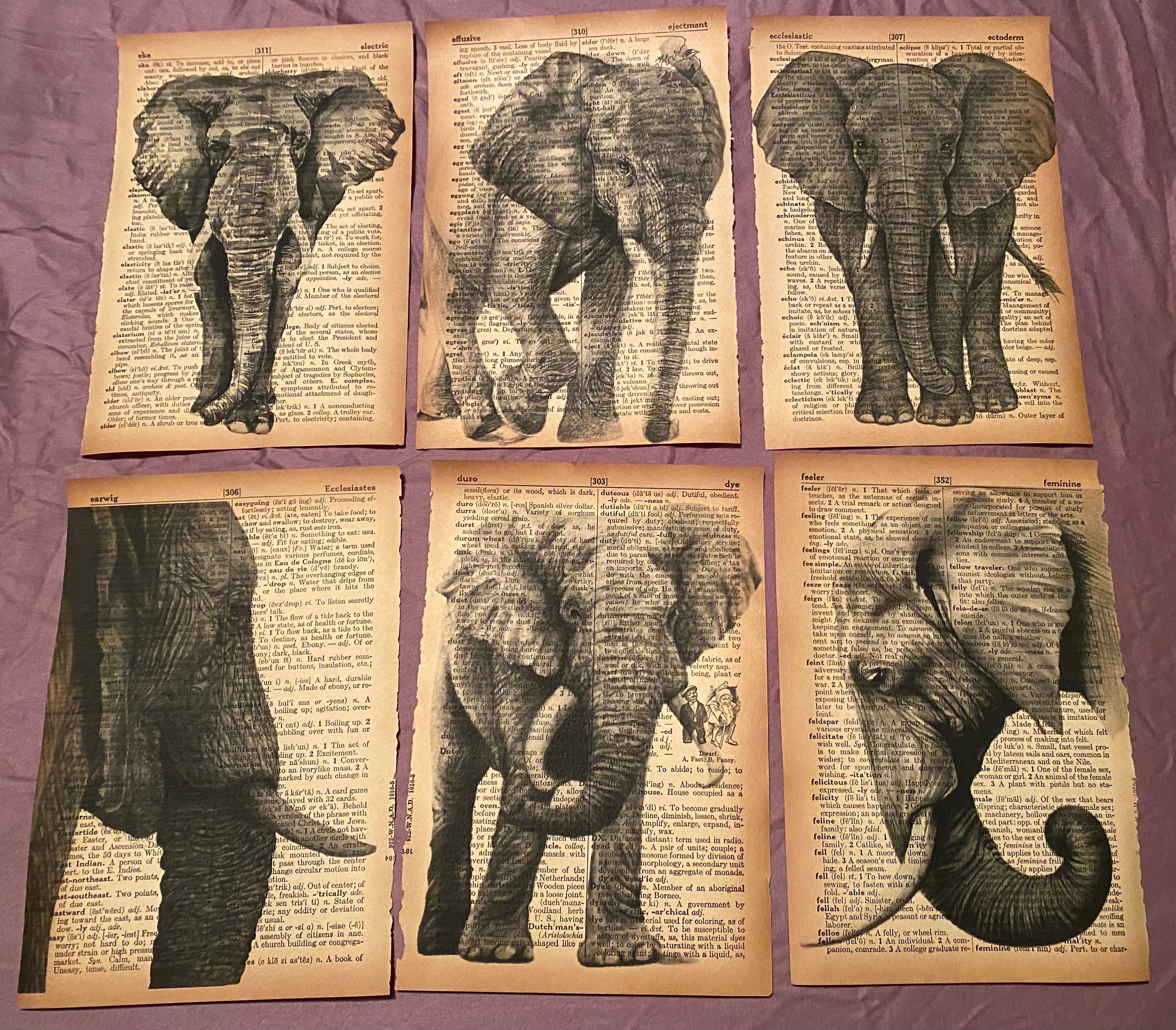Elephant Themed dictionary prints | Etsy