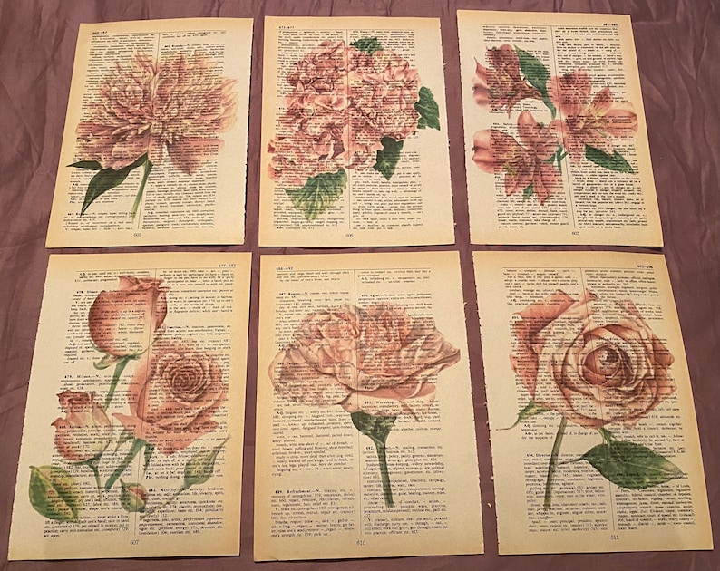 Floral Themed Dictionary Prints | Etsy