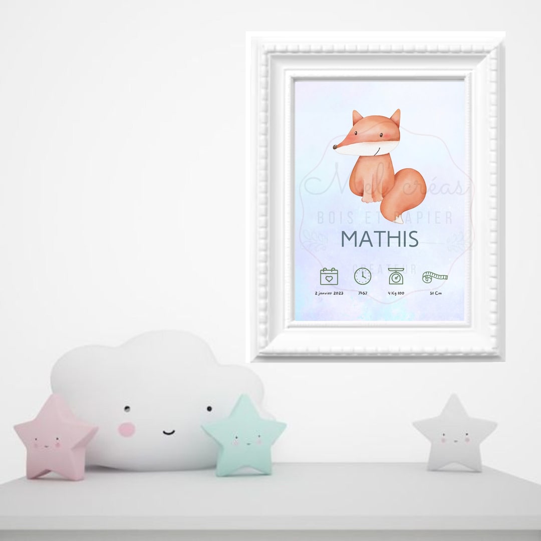Personalized Baby Fox Birth Poster - Etsy