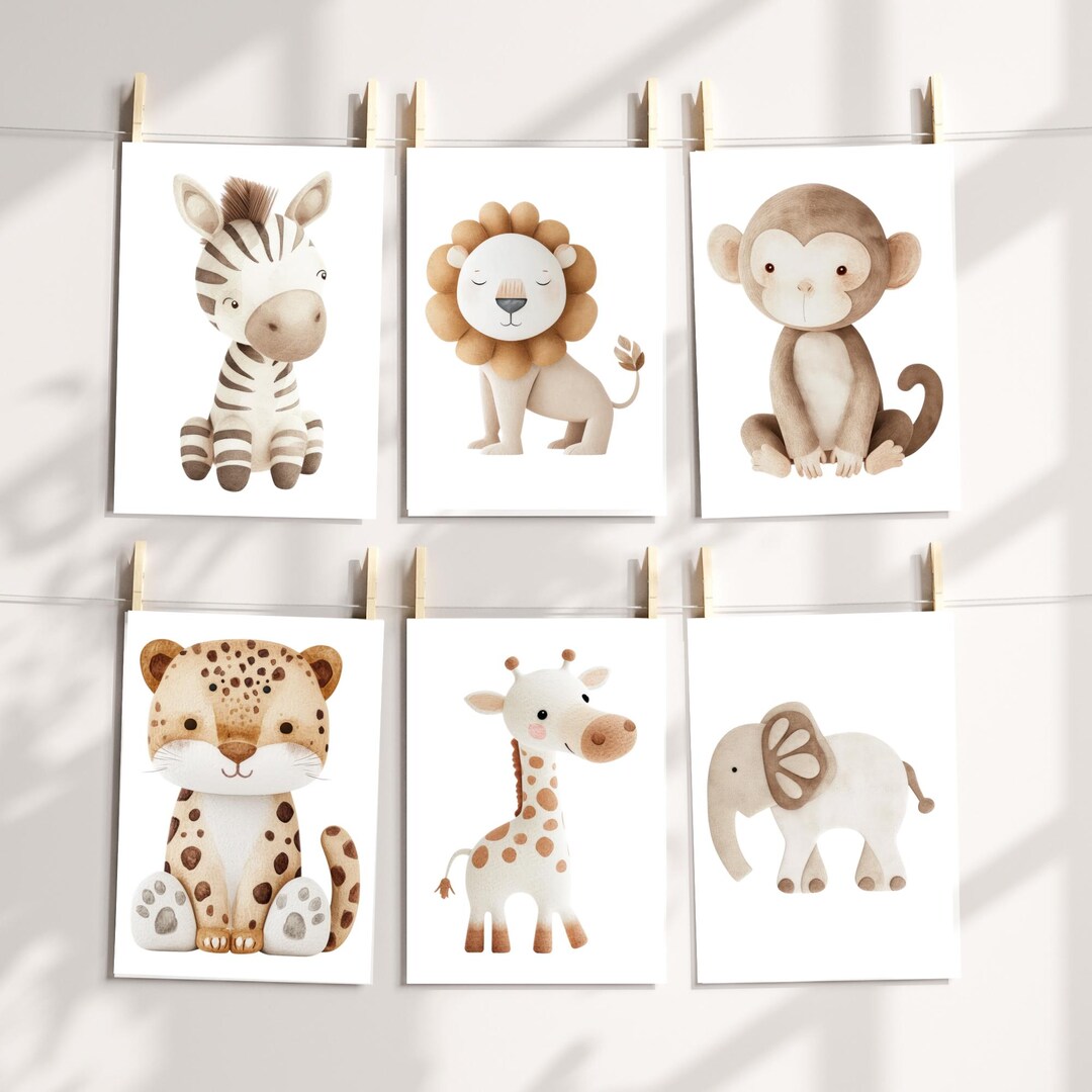 Set of 6 Baby Posters for Children's Room Decoration Savannah Animals ...