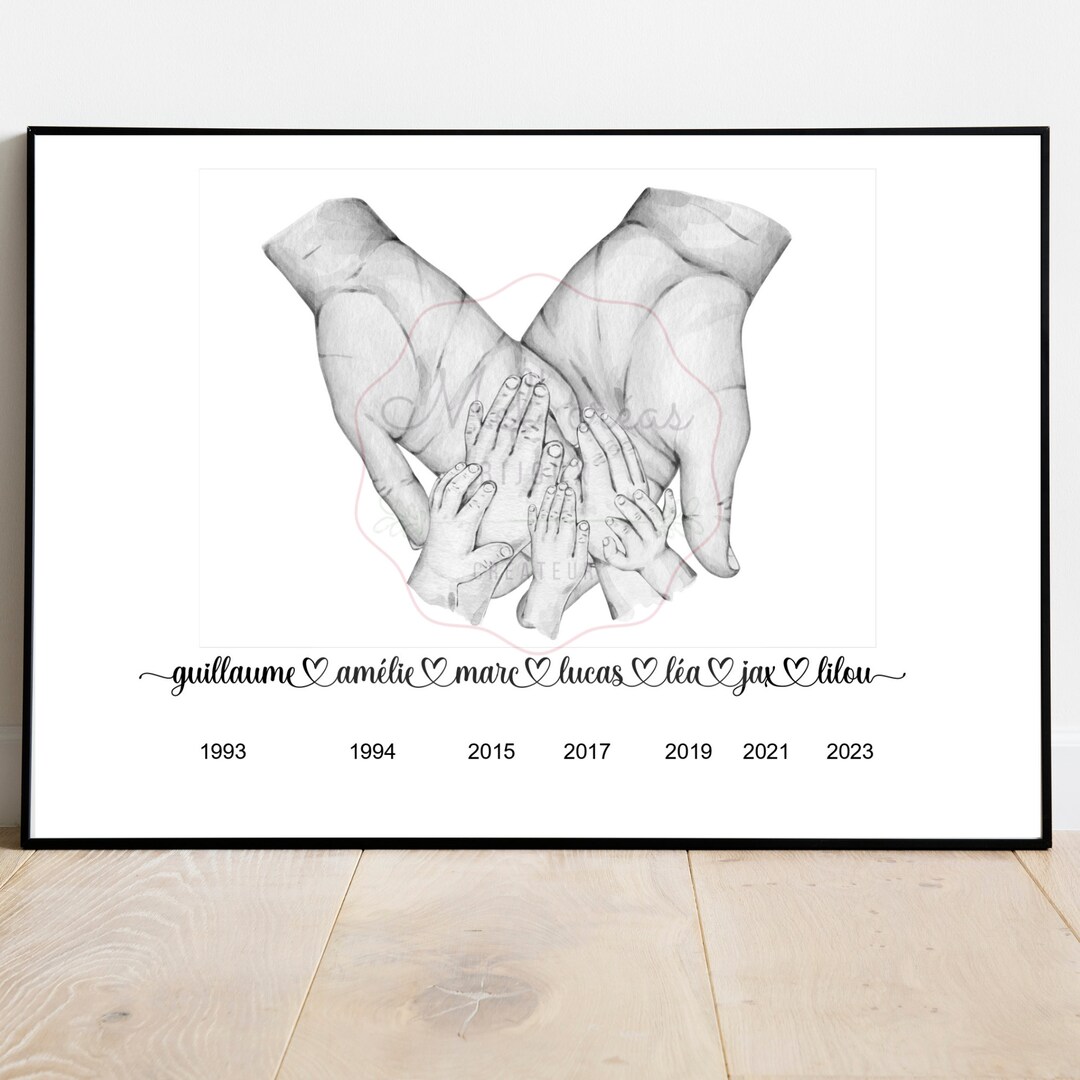 Personalized Poster Hands Couple With Five Children - Etsy