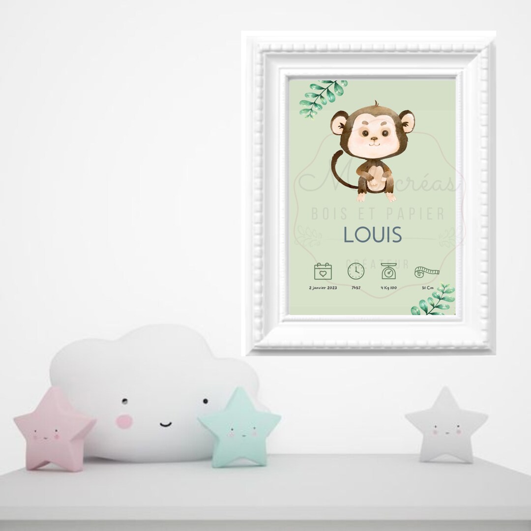 Personalized Baby Birth Monkey Poster - Etsy
