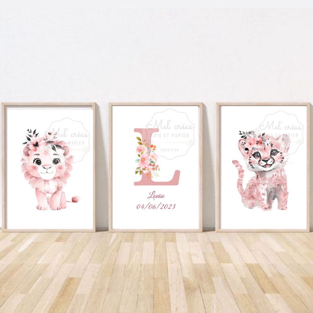 Three Posters Triptych Posters With Personalized First Name Watercolor ...