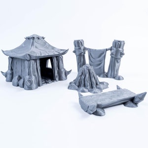 Orc Camp Set: Rustic Cabin, Battle Banner, Cozy Campfire & Wooden Bench ...