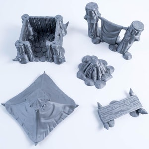 Orc Camp Set: Rustic Cabin, Battle Banner, Cozy Campfire & Wooden Bench ...