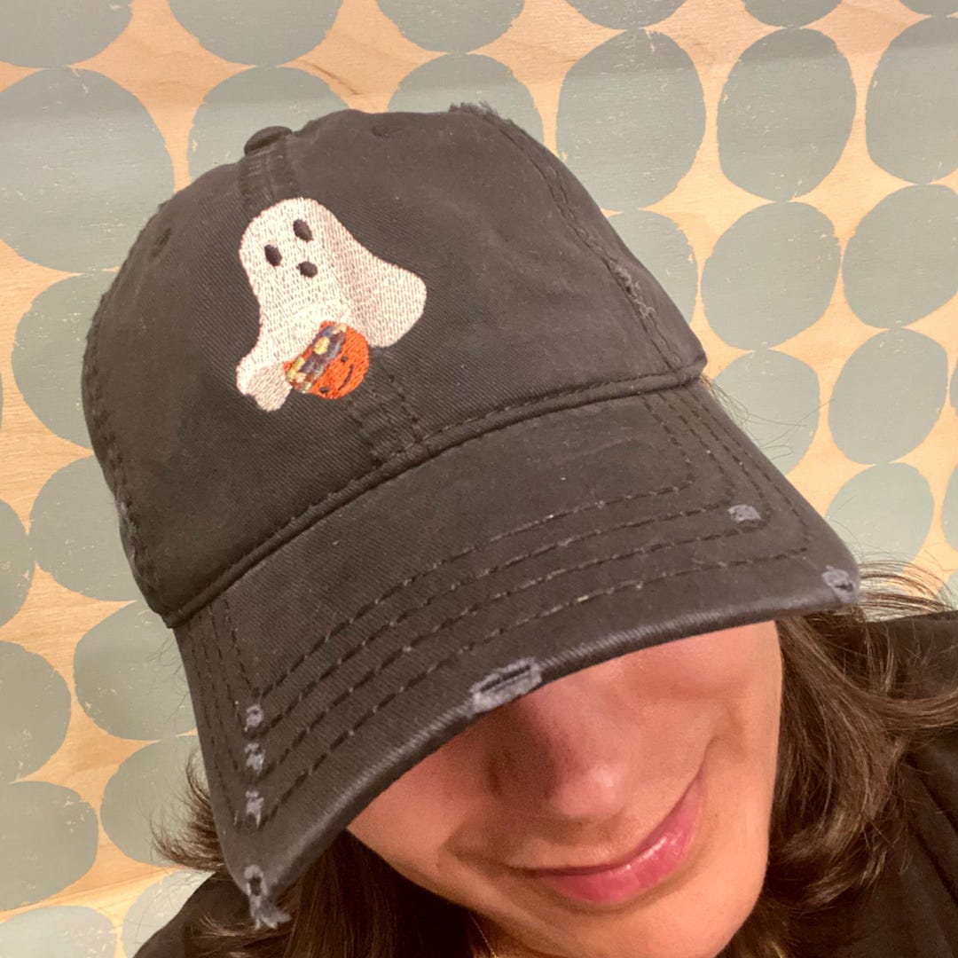 Ghost Embroidered Baseball Cap: Halloween Costume, Needle Felted Gothic ...