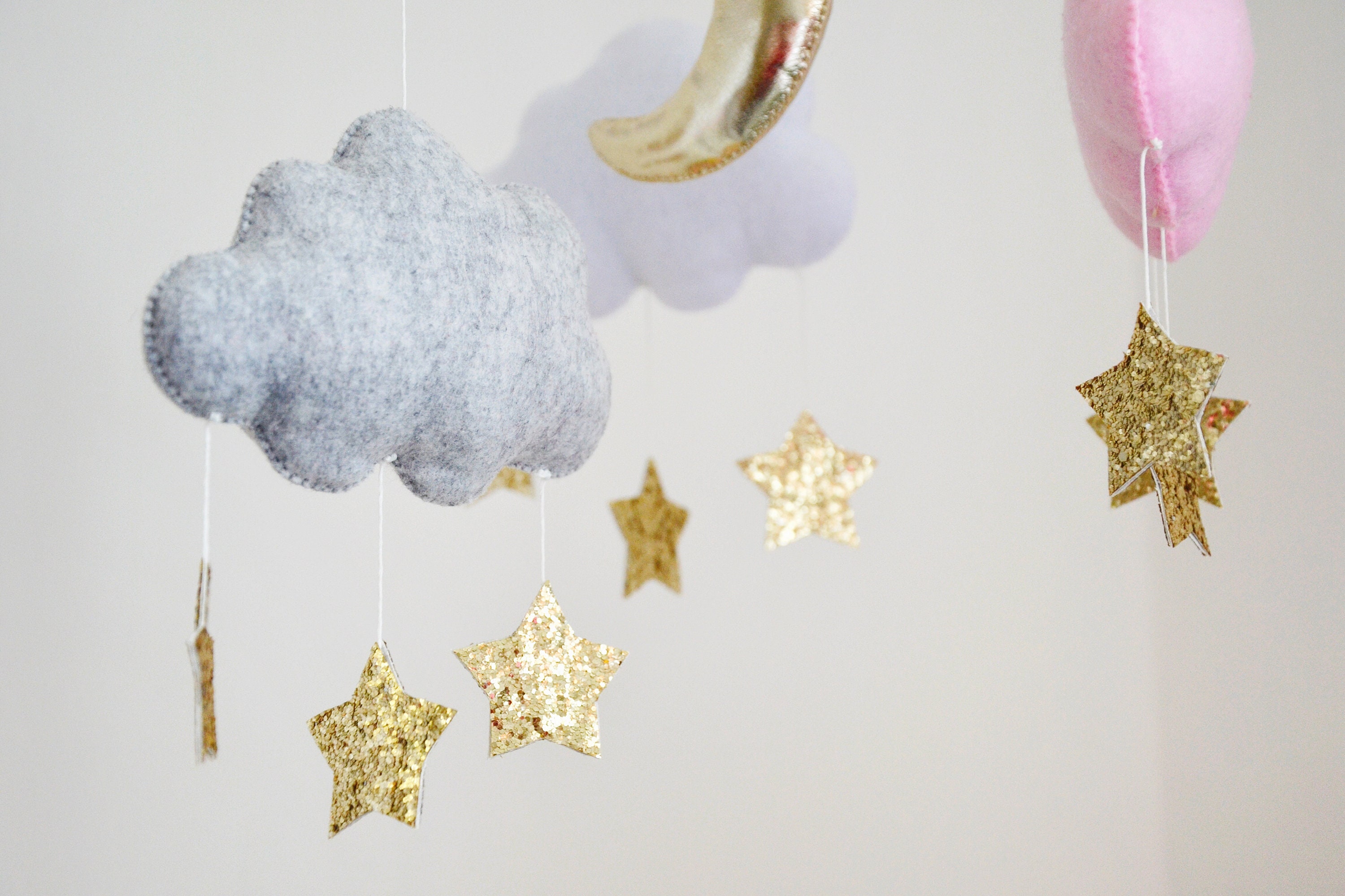 Clouds and Moon Baby Mobile, Clouds Mobile Nursery, Gold Stars Mobile ...