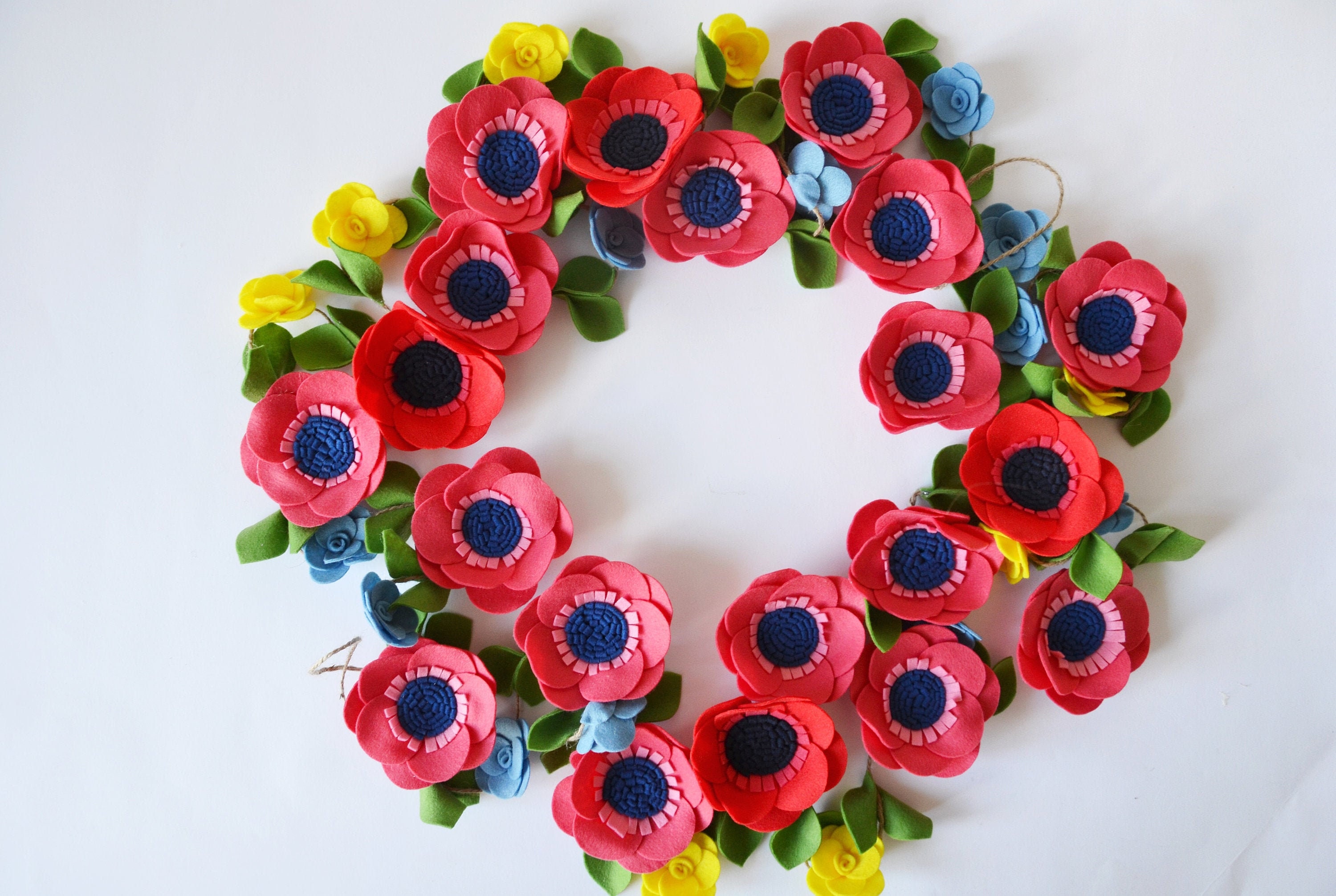 Large Felt Flower Garland, Felt Red Poppy Flower Garland, Wedding Felt ...