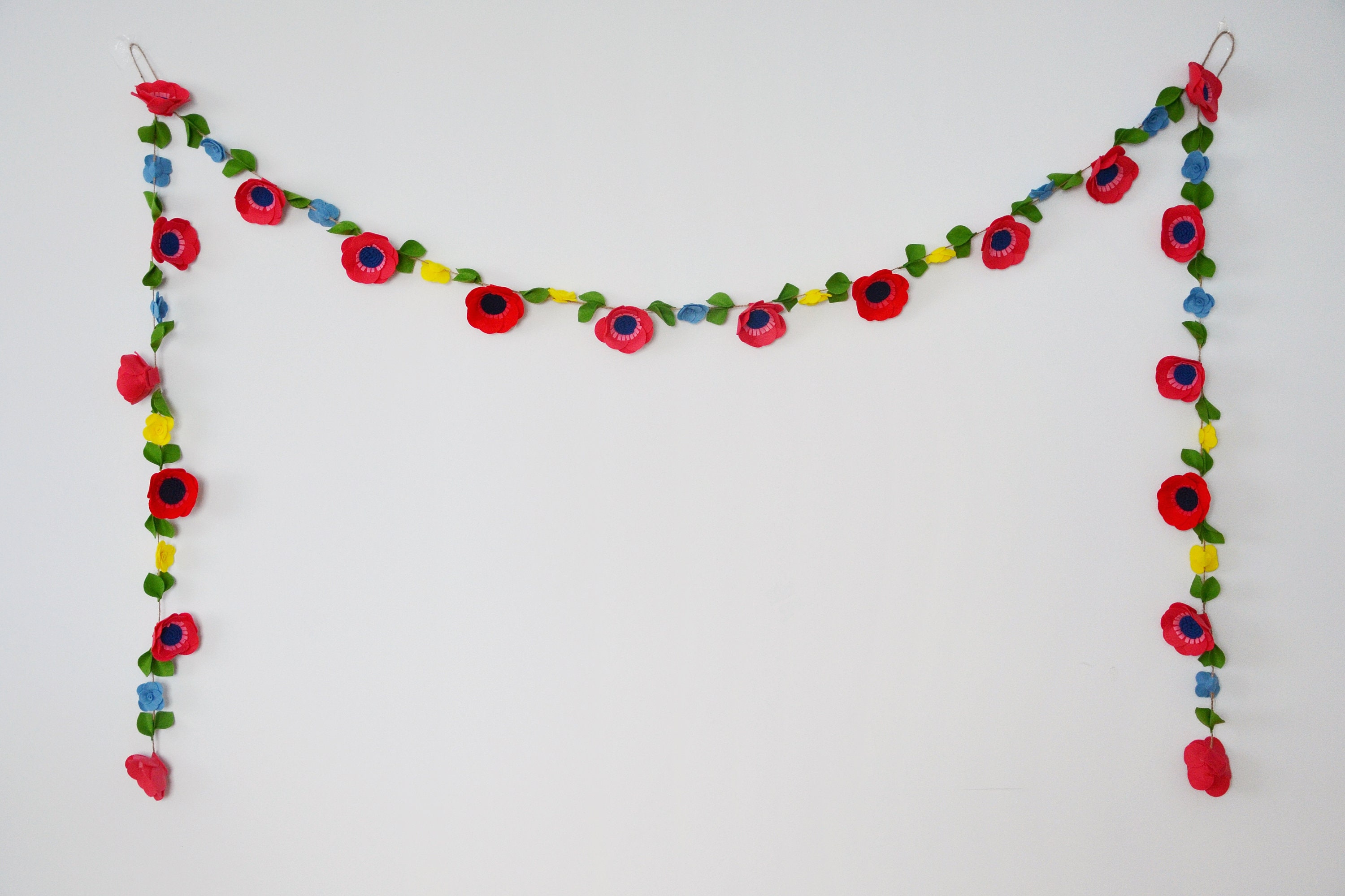Large Felt Flower Garland, Felt Red Poppy Flower Garland, Wedding Felt ...