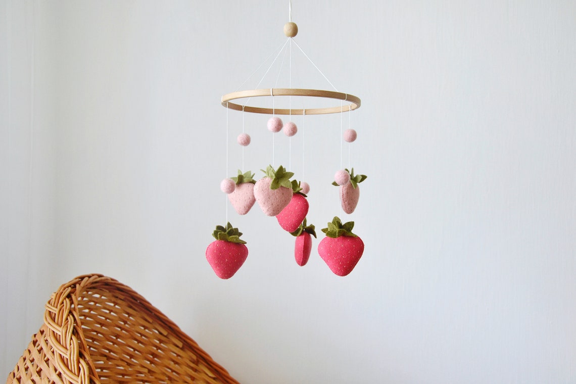 Strawberry Baby Crib Mobile Fruit Baby Mobile Woodland Nursery - Etsy