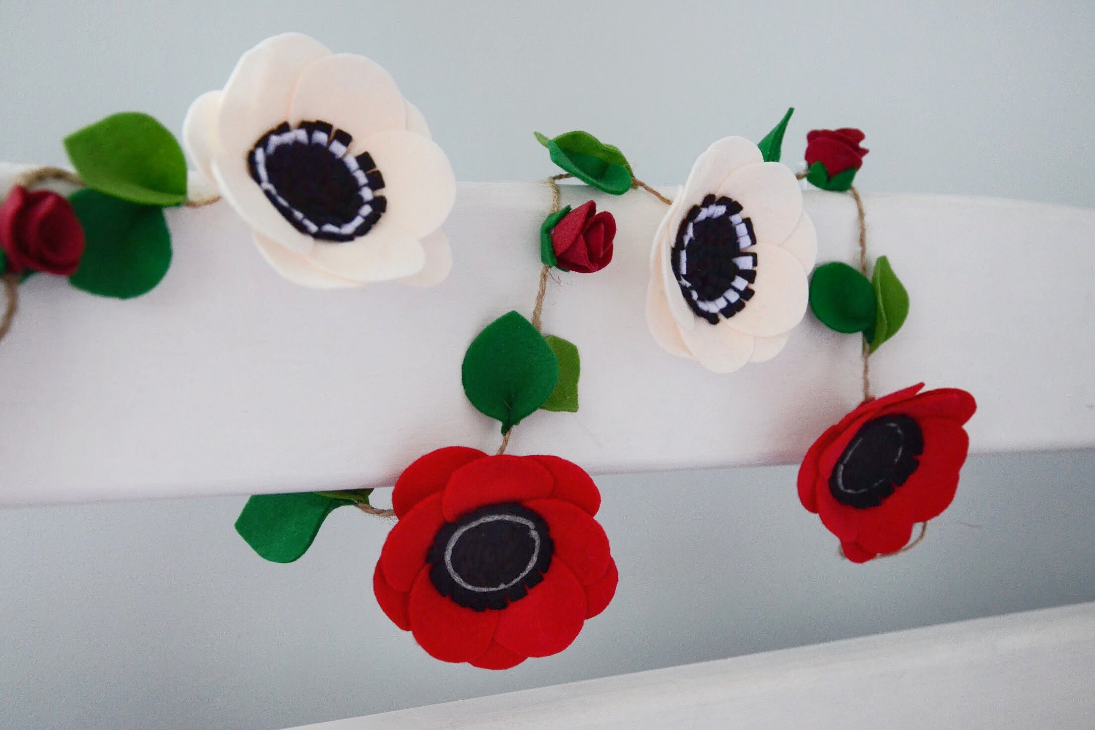 Red Poppy Felt Flower Garland, Felt Flower Nursery Decor Garland, Felt ...