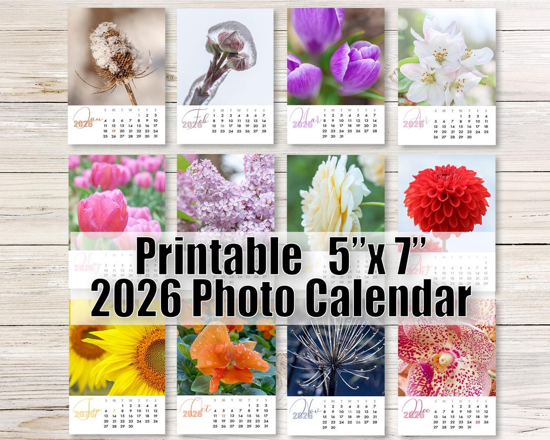 Printable 2026 Flower Desk Calendar (5x7), Mini Calendar, Floral ...