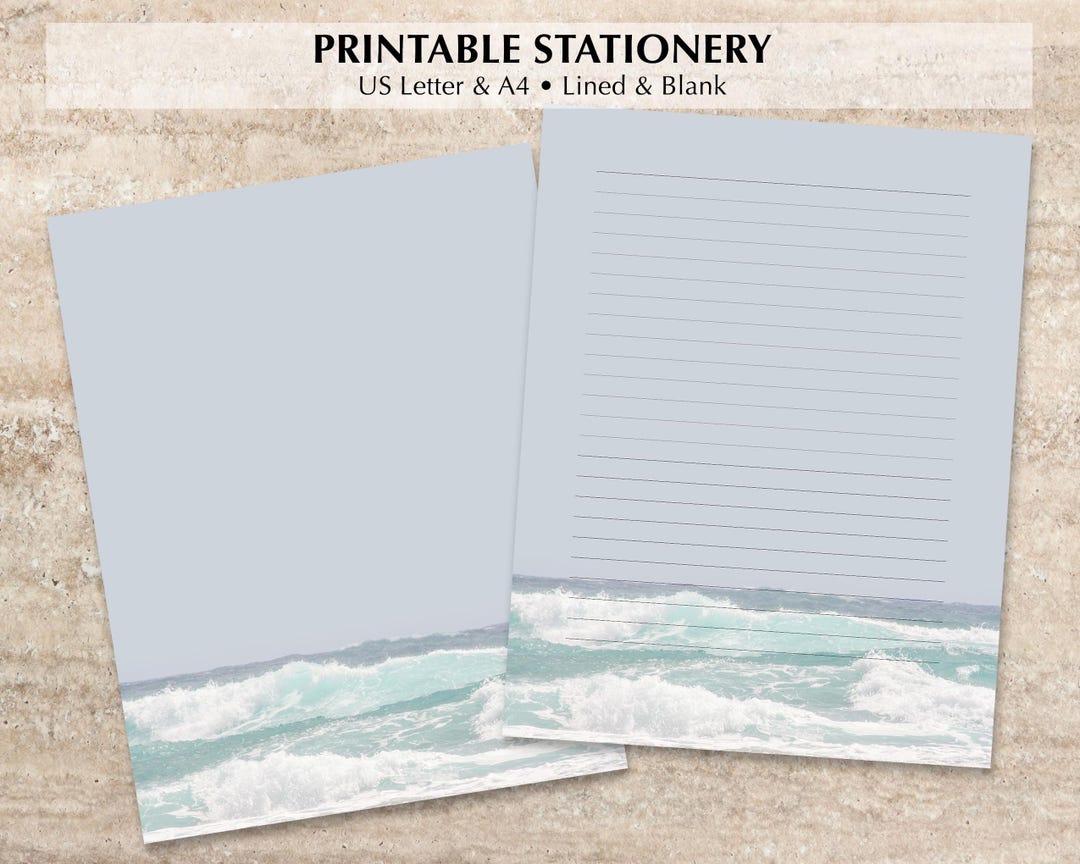 Wild Waves Printable Stationery, Lined & Unlined Paper, US Letter A4 ...