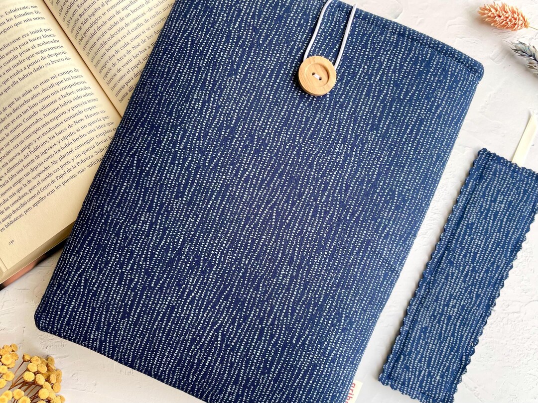 Navy Blue Book Jacket, Padded Book Cover for Him, Book Sleeve for Book ...