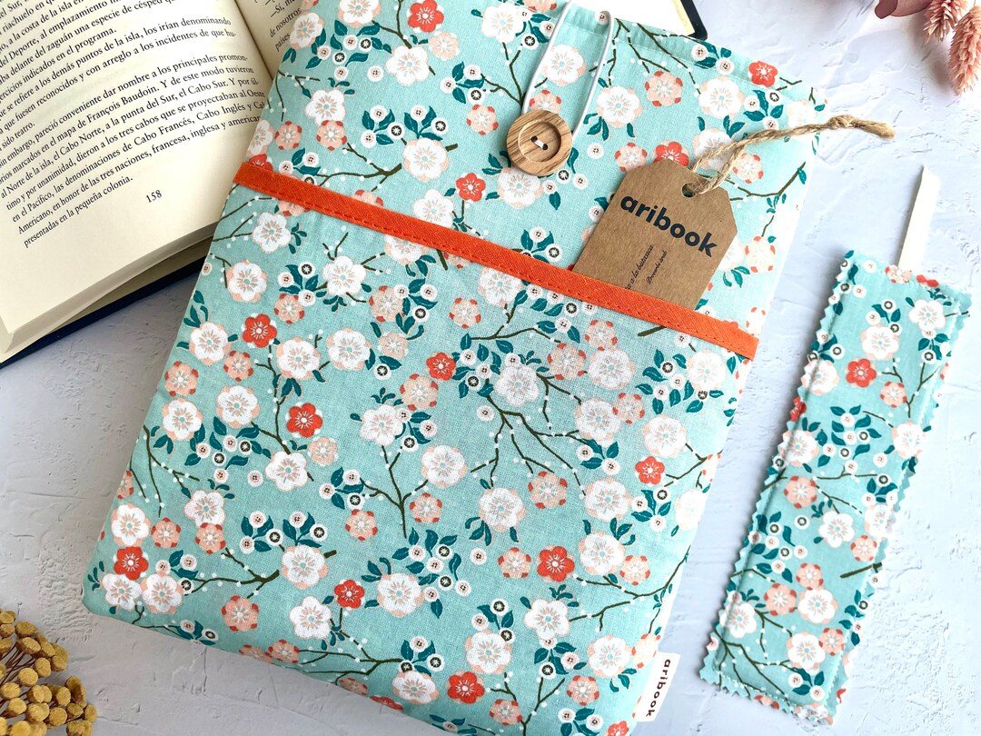 Floral Blue Padded Book Sleeve With Pocket- Spring Book Cover for ...