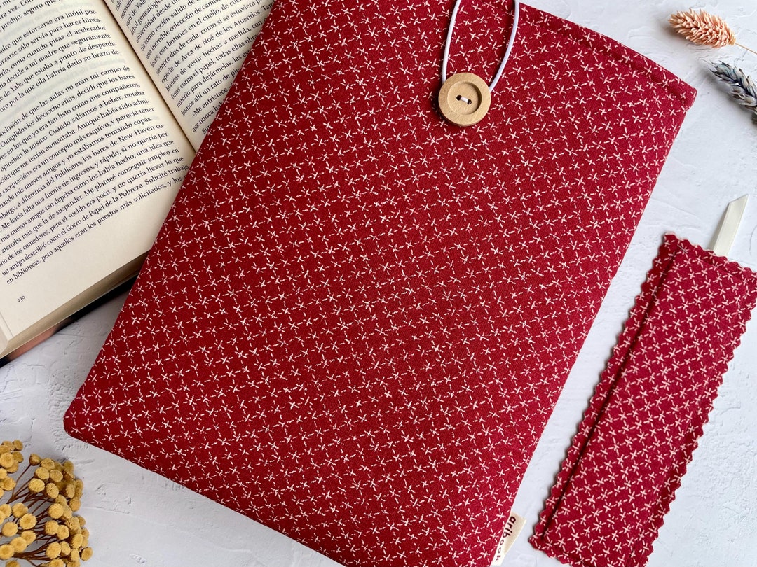 Ruby Red Book Sleeve, Padded Book Cover With Button Closure, Geometric ...