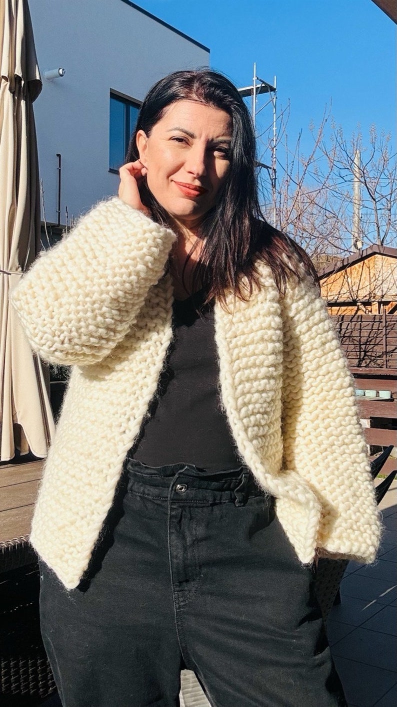 YRSA Short Wool Jacket, Wool Chunky Jacket, Knit Wool Tunic, off White ...