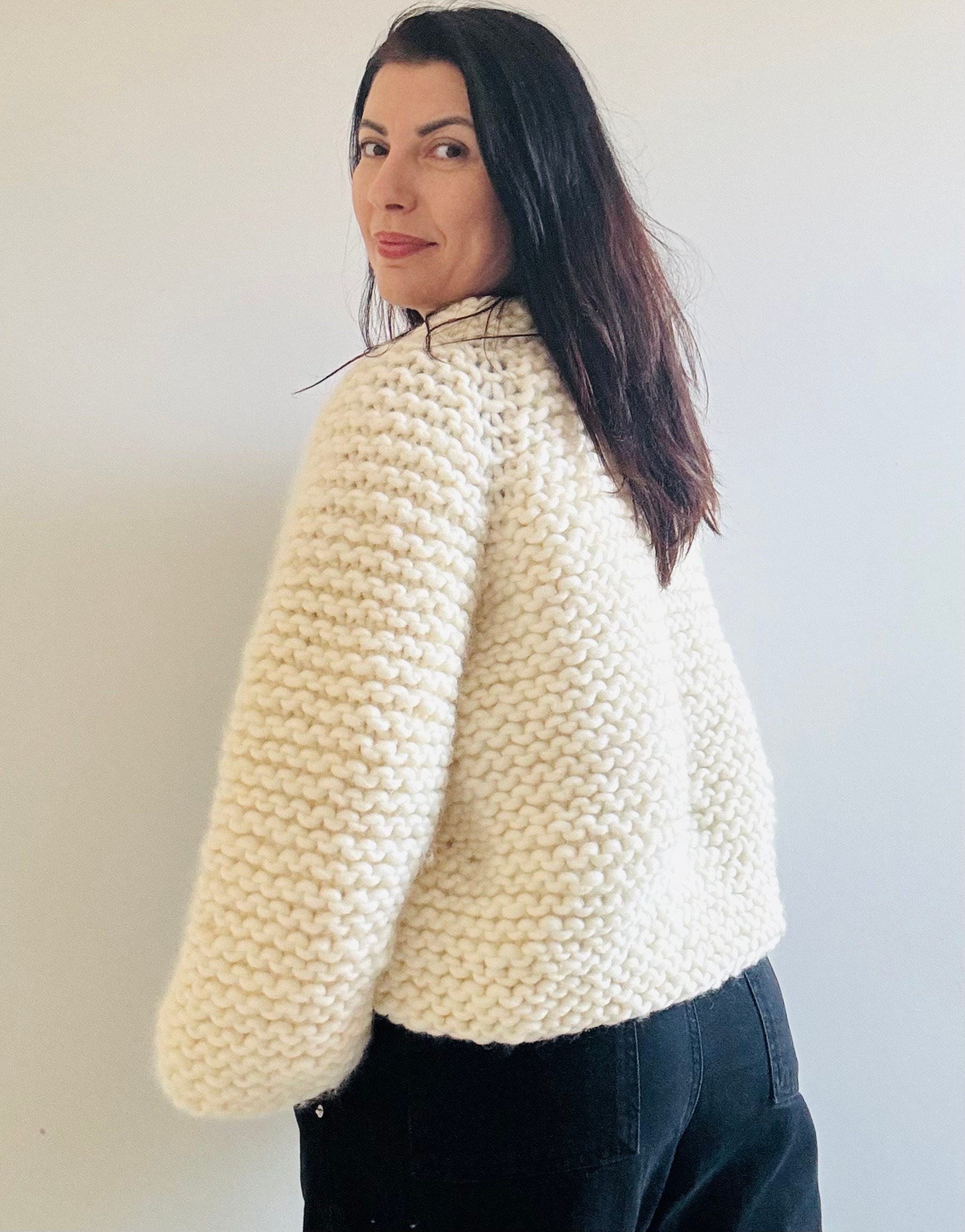 YRSA Short Wool Jacket, Wool Chunky Jacket, Knit Wool Tunic, off White ...