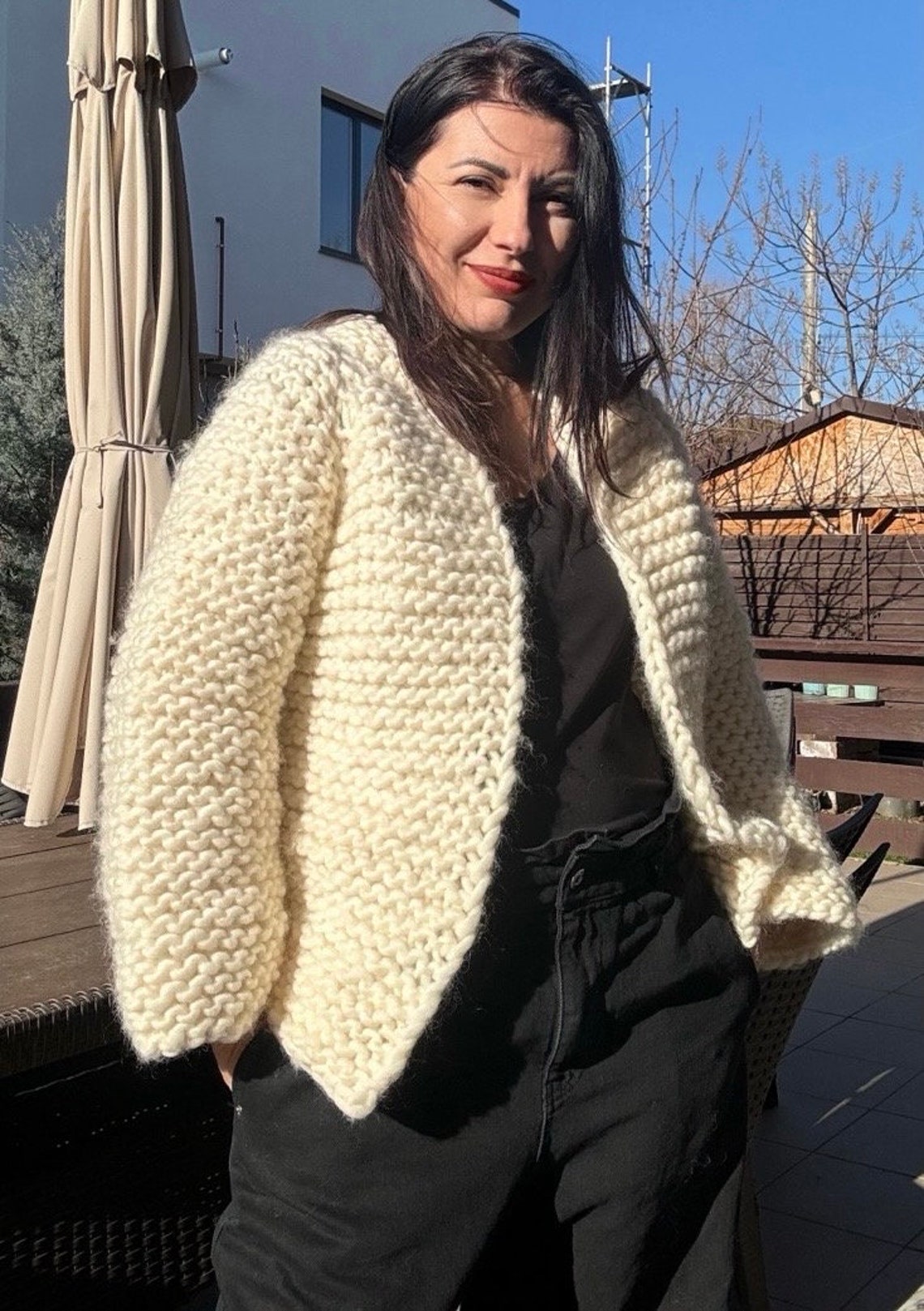 YRSA Short Wool Jacket, Wool Chunky Jacket, Knit Wool Tunic, off White ...