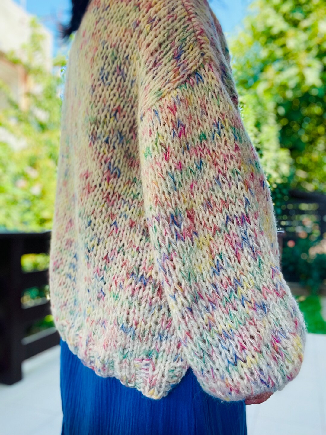 PASTEL Mohair Cardigan With Balloon Sleeves, Relaxed Fit, Hand Knit ...