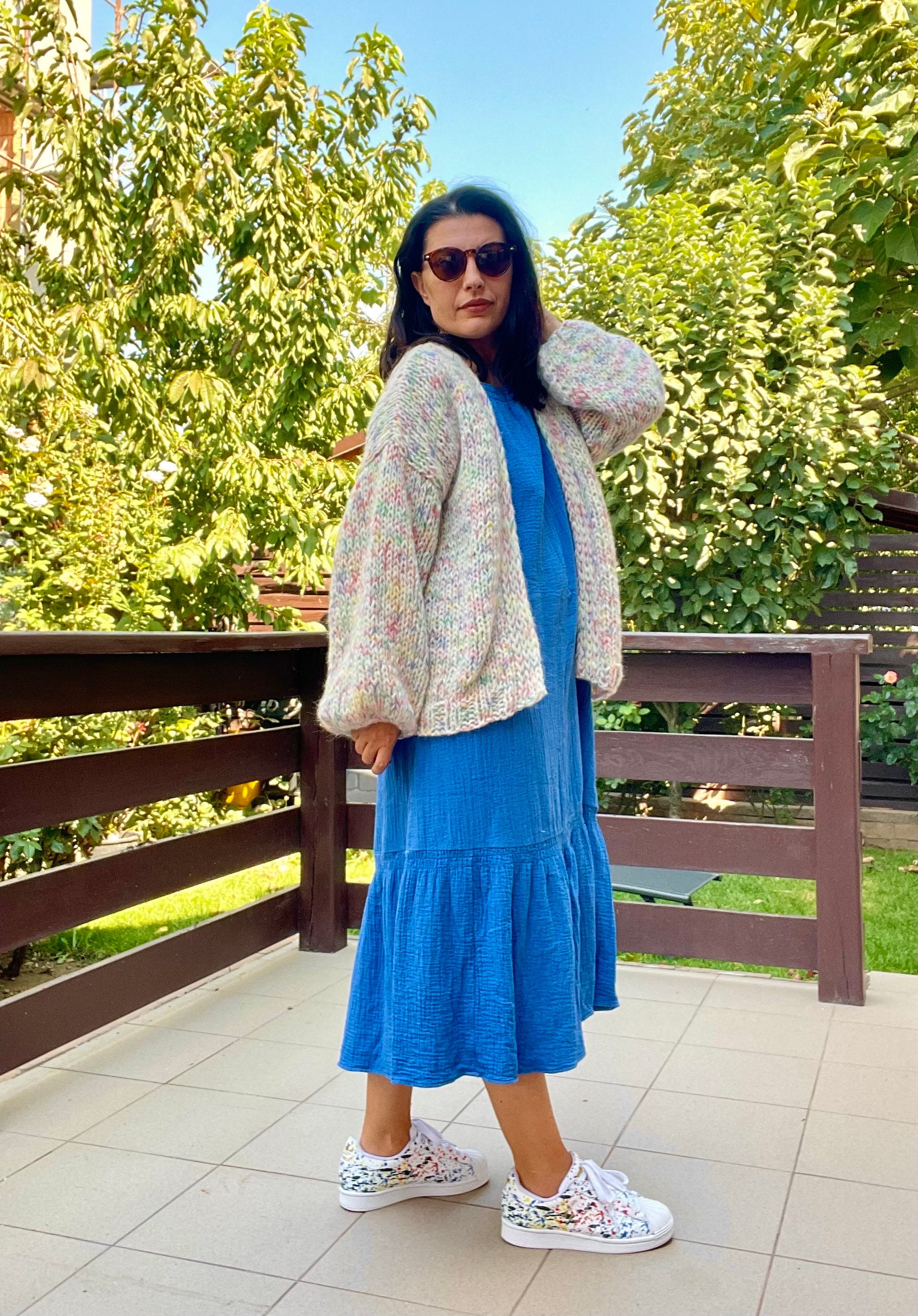 PASTEL Mohair Cardigan With Balloon Sleeves, Relaxed Fit, Hand Knit ...