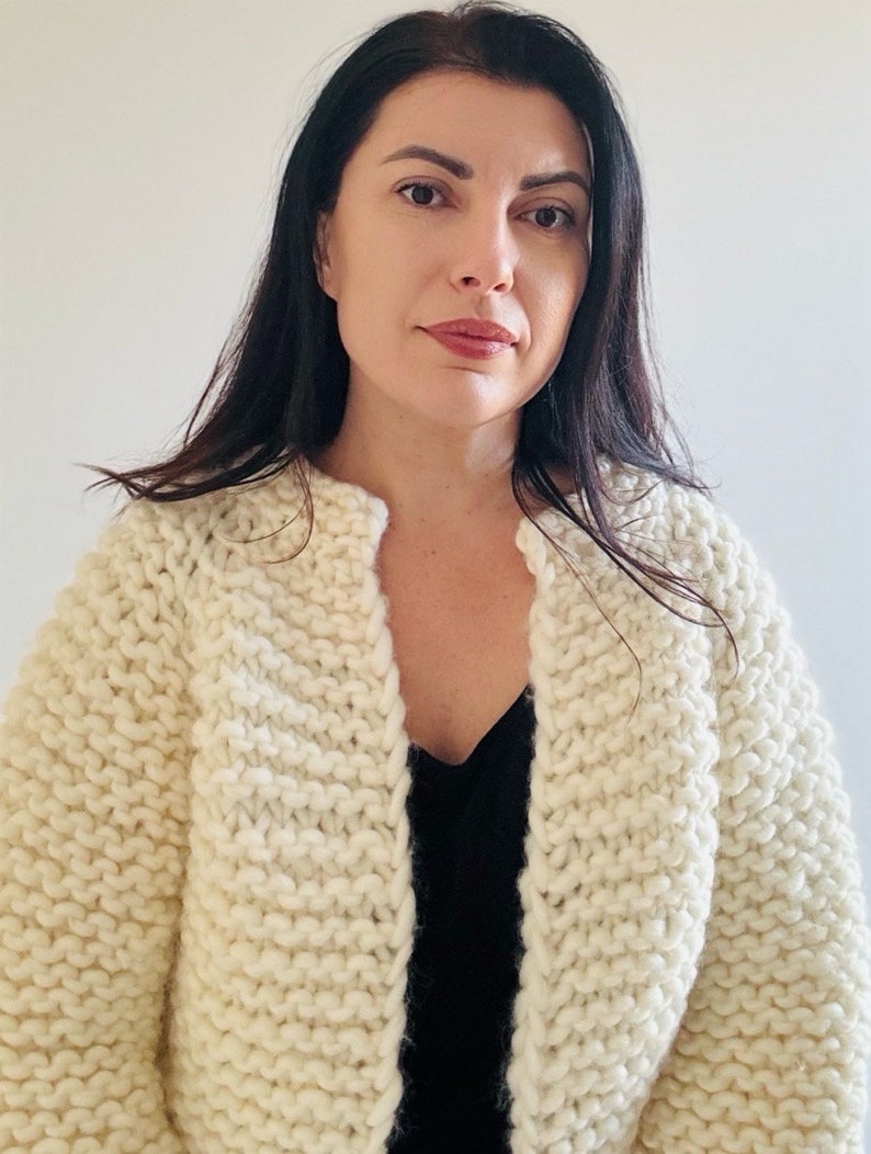 YRSA Short Wool Jacket, Wool Chunky Jacket, Knit Wool Tunic, off White ...