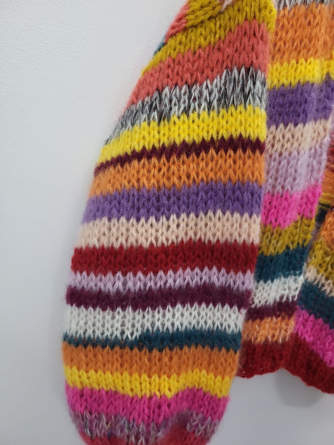 Violette Multicolor Cardigan, Knit Mohair Sweater With Balloon Sleeves ...