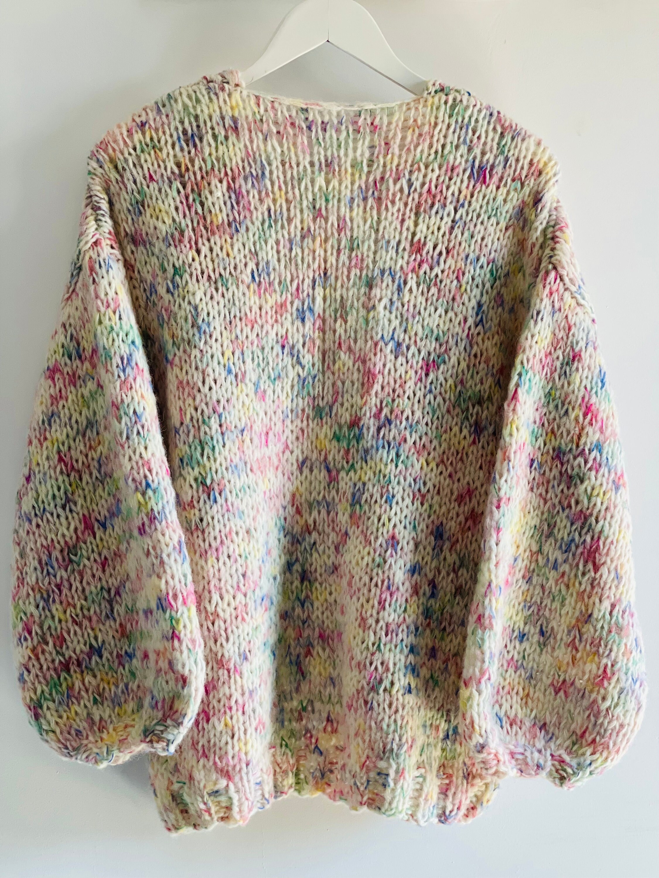 PASTEL Mohair Cardigan With Balloon Sleeves, Relaxed Fit, Hand Knit ...