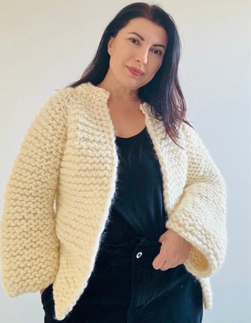 YRSA Short Wool Jacket, Wool Chunky Jacket, Knit Wool Tunic, off White ...