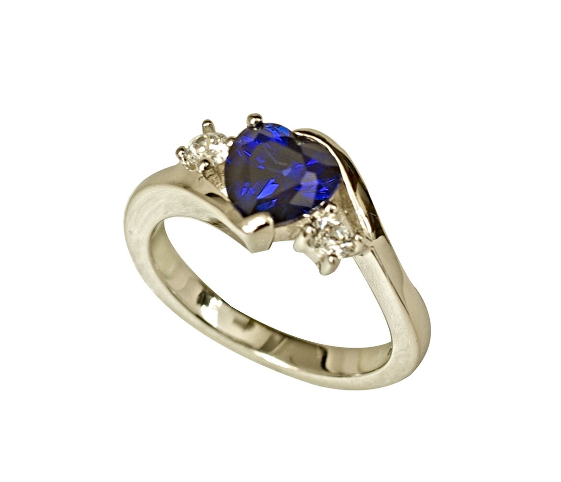 Heart Shape Sapphire Ring Sterling Silver Blue Sapphire Heart | Etsy