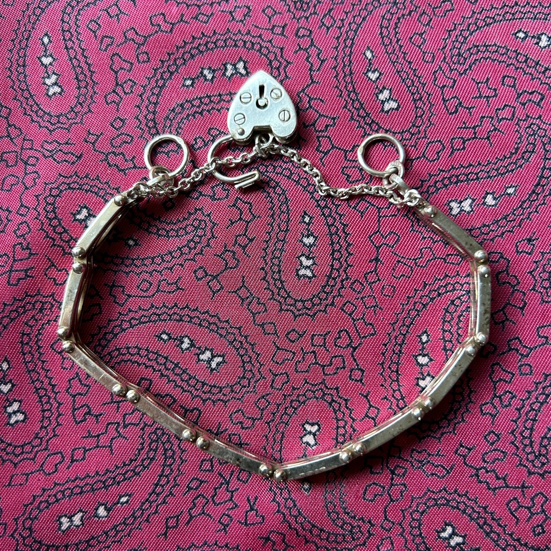 Vintage 1970s Sterling Silver Curb Chain Bracelet With Padlock Clasp ...
