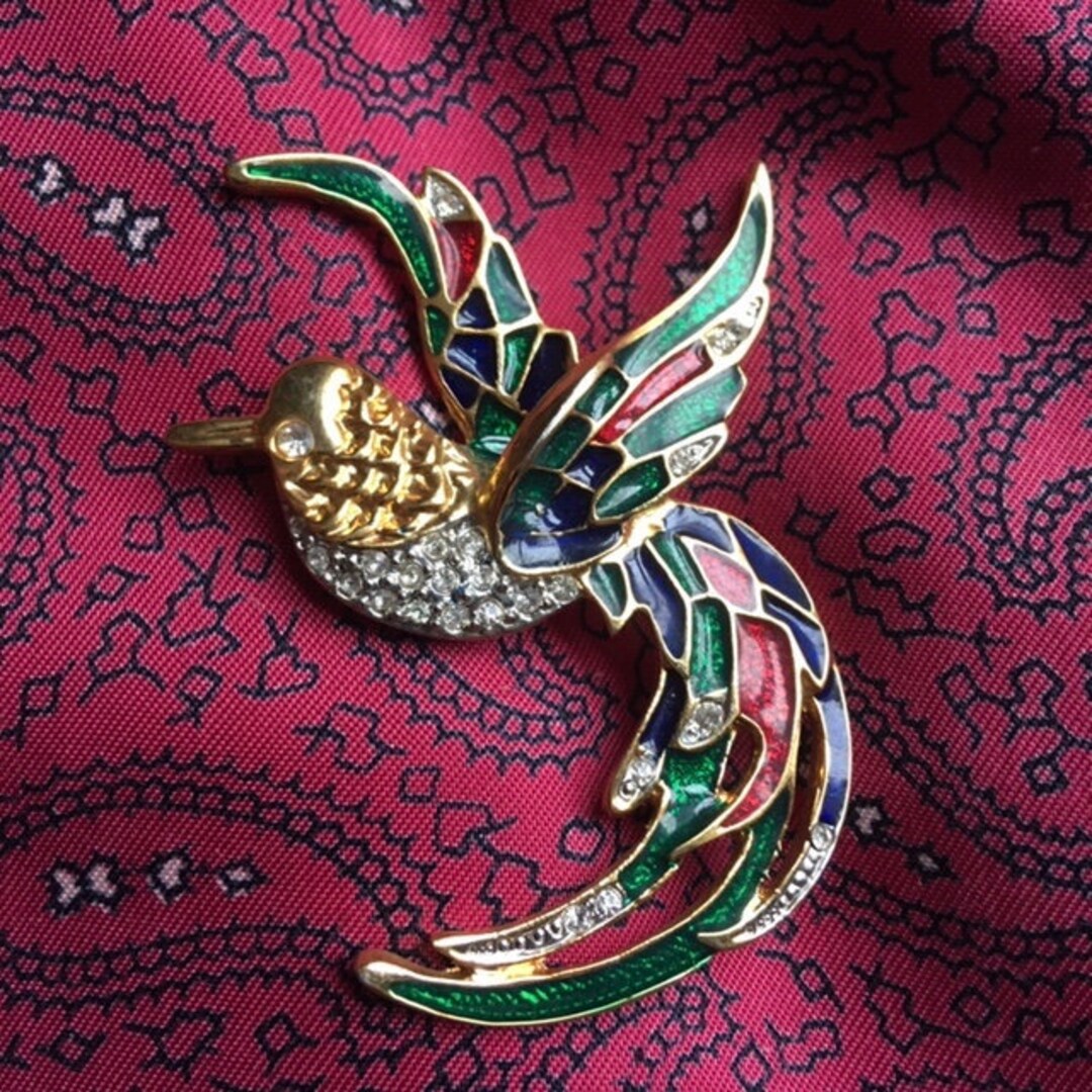 Vintage Enamel, Diamanté and Gold Tone Exotic Bird Brooch. - Etsy
