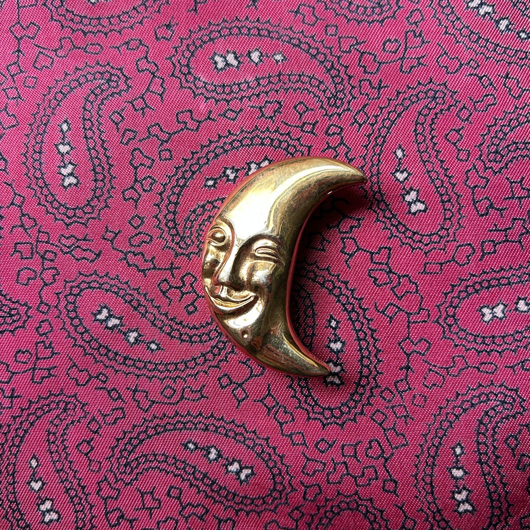 Vintage Gold Tone Crescent Man in the Moon Brooch. - Etsy