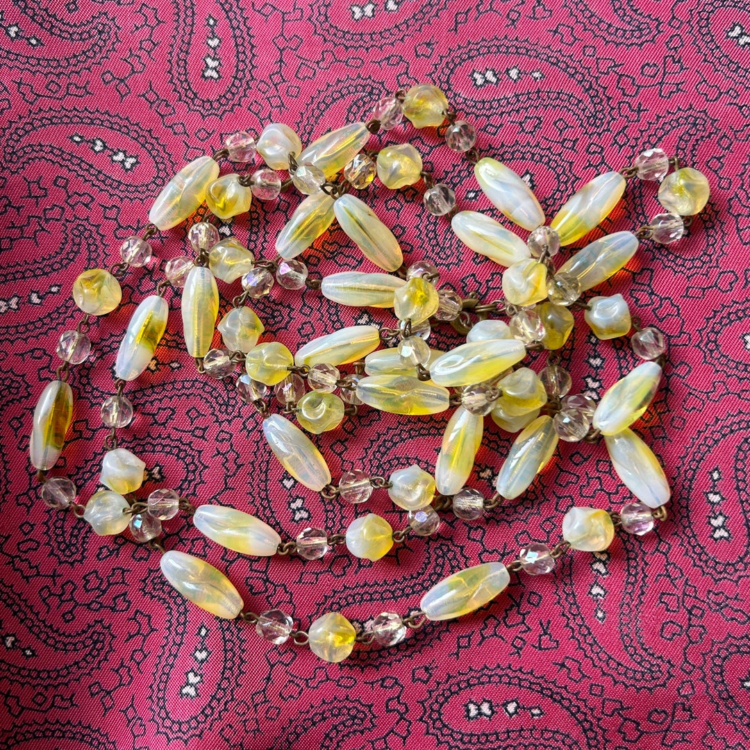 Lovely Vintage Art Deco Style Yellow Art Glass Beaded - Etsy