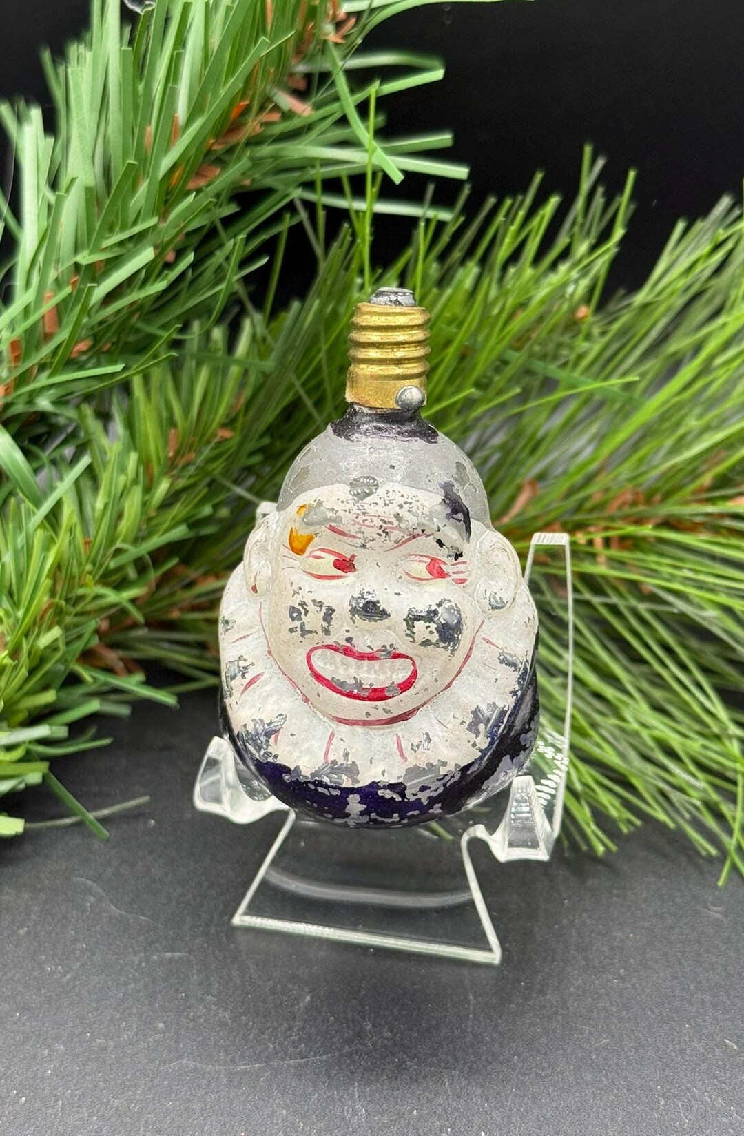 Vintage 1920 Painted Clear Glass Creepy Clown Figural Lightbulb ...