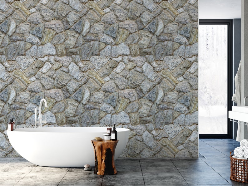 Gray Rustic Farmhouse Stone Wallpaper Brick Wall Wallpaper - Etsy