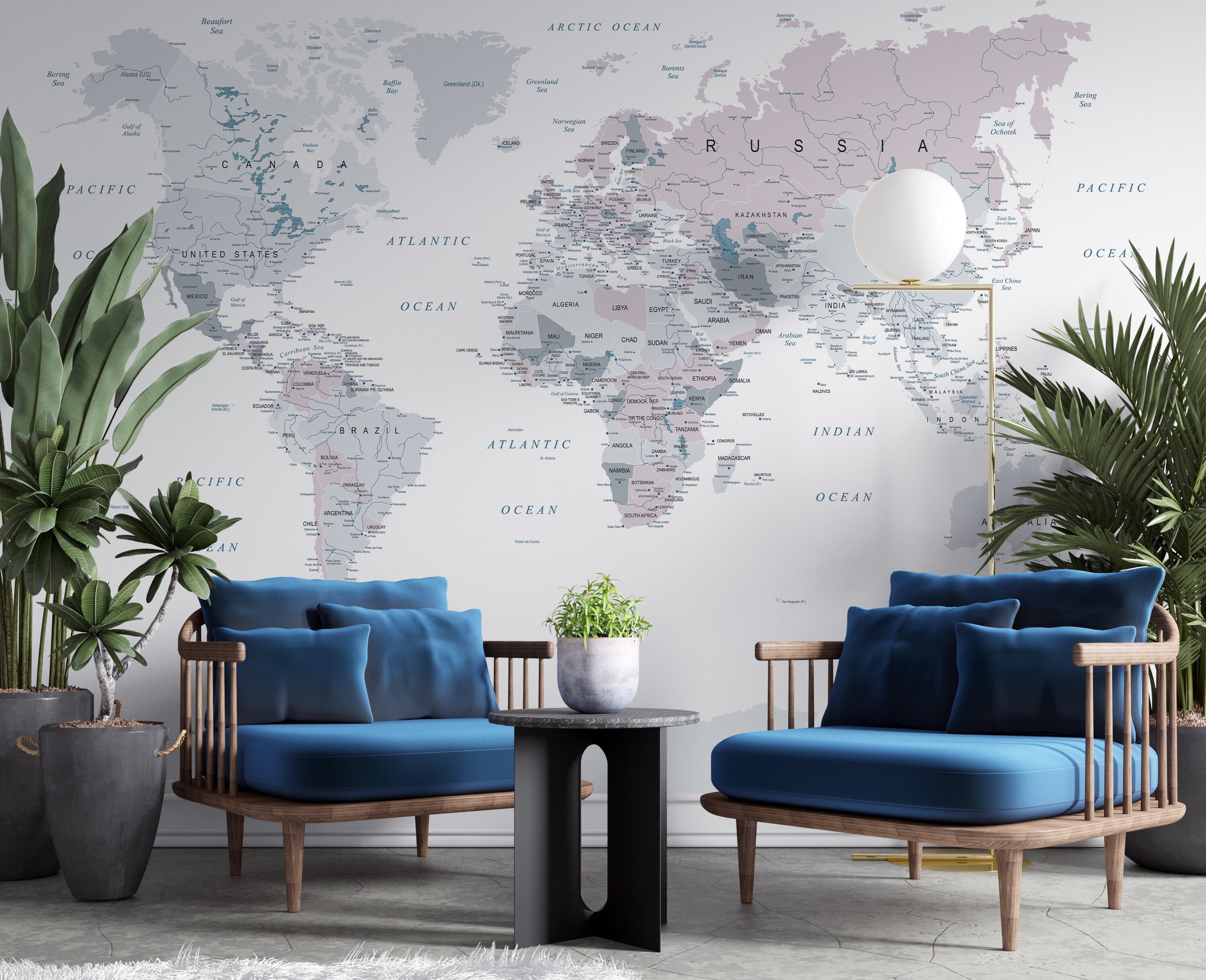 Customized Large World Map Wall Decal World Map Wallpaper - Etsy