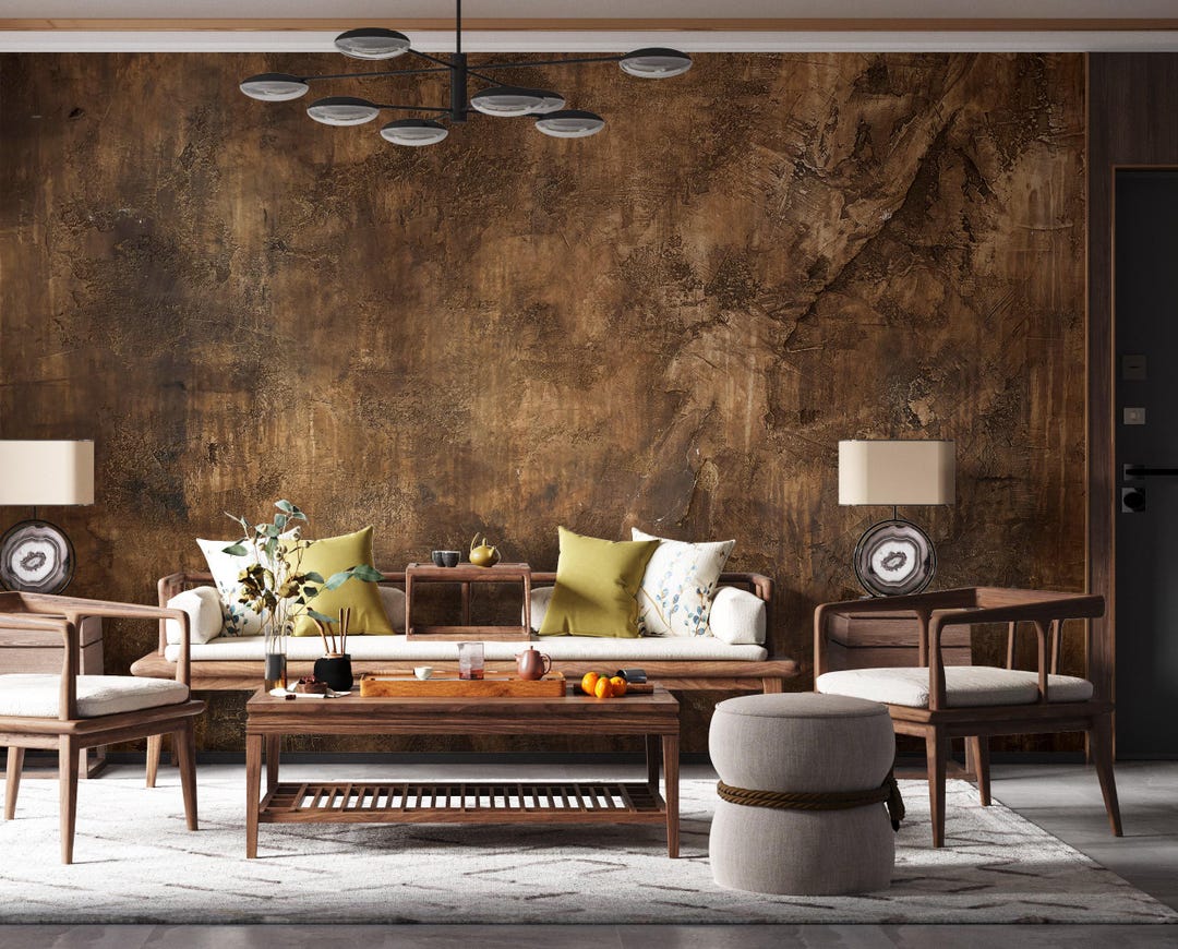 Dark Brown Textured Wallpaper Mural | Rustic Concrete Effect, Removable ...
