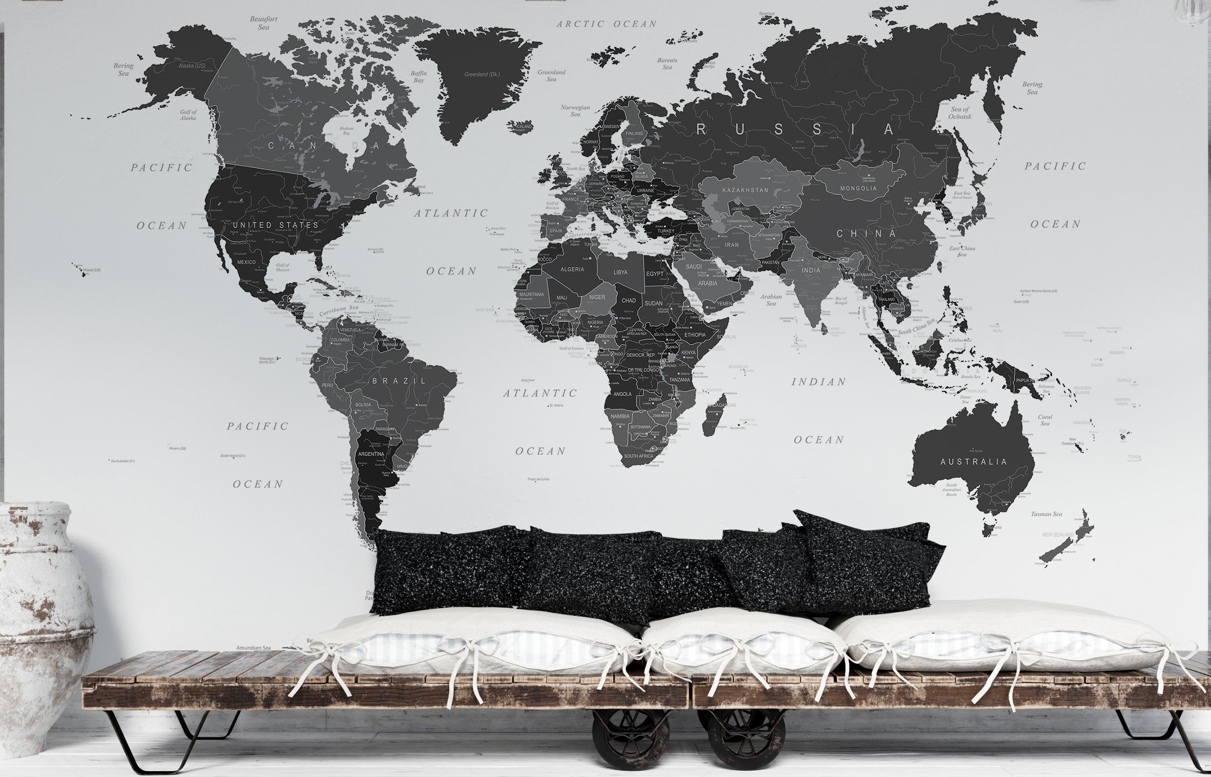 Customized Large World Map Wall Decal World Map Wallpaper - Etsy