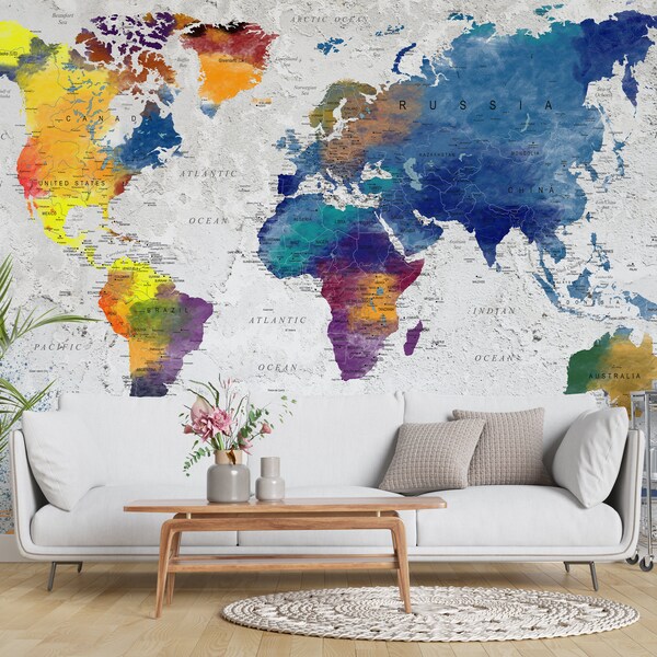 World Map Wall Decal - Etsy