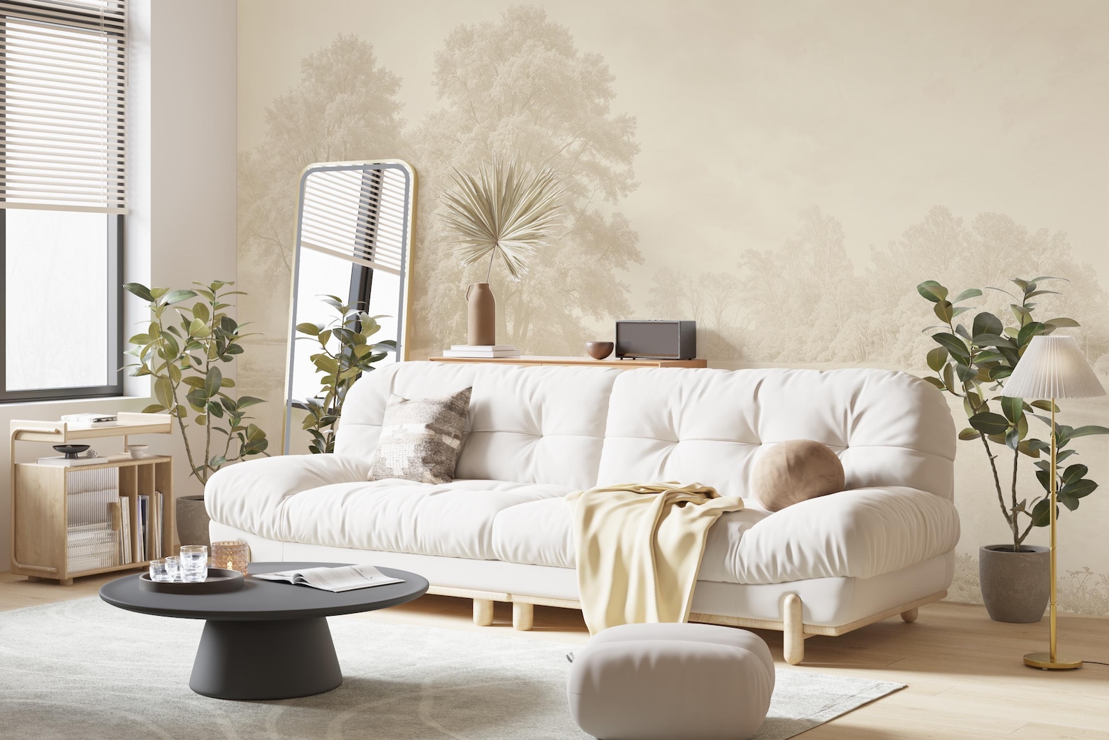 Neutral Forest Wallpaper Mural | Cream Beige River Landscape (peel and ...