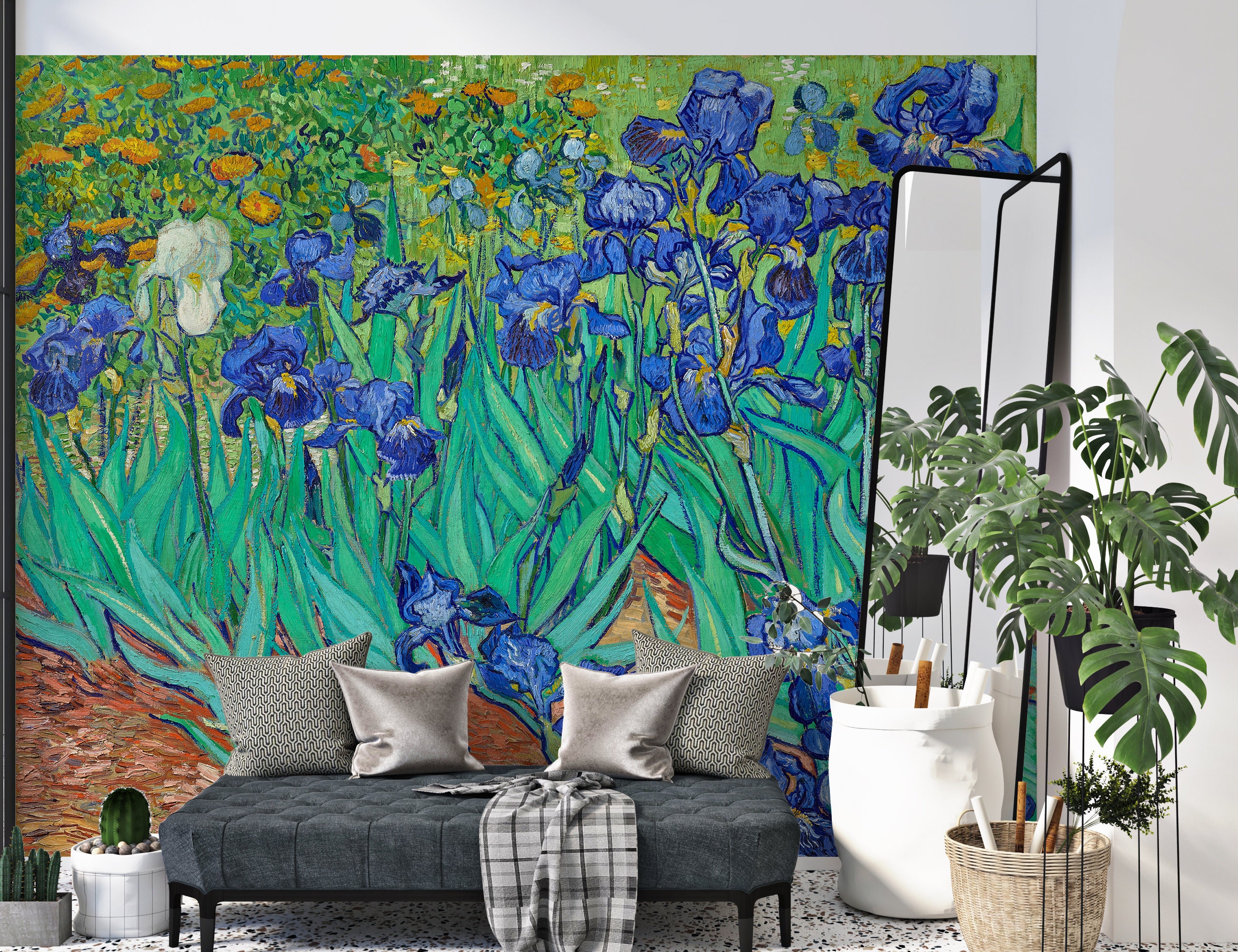 Flower Garden Wallpaper Mural Floral Wallpaper Irises | Etsy