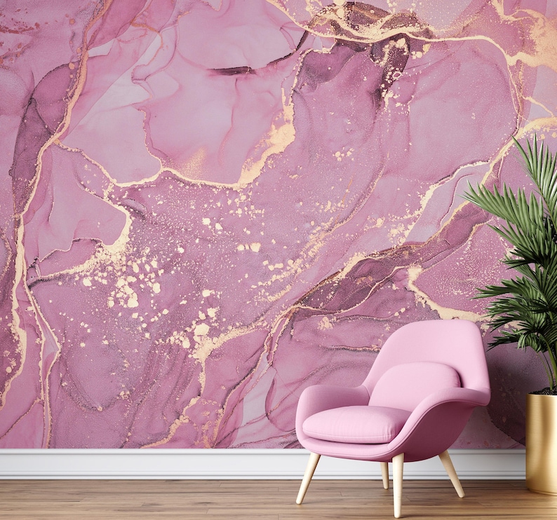 Buy Pink Marble Wallpaper | Abstract Gold Veins, Removable Mural Online ...